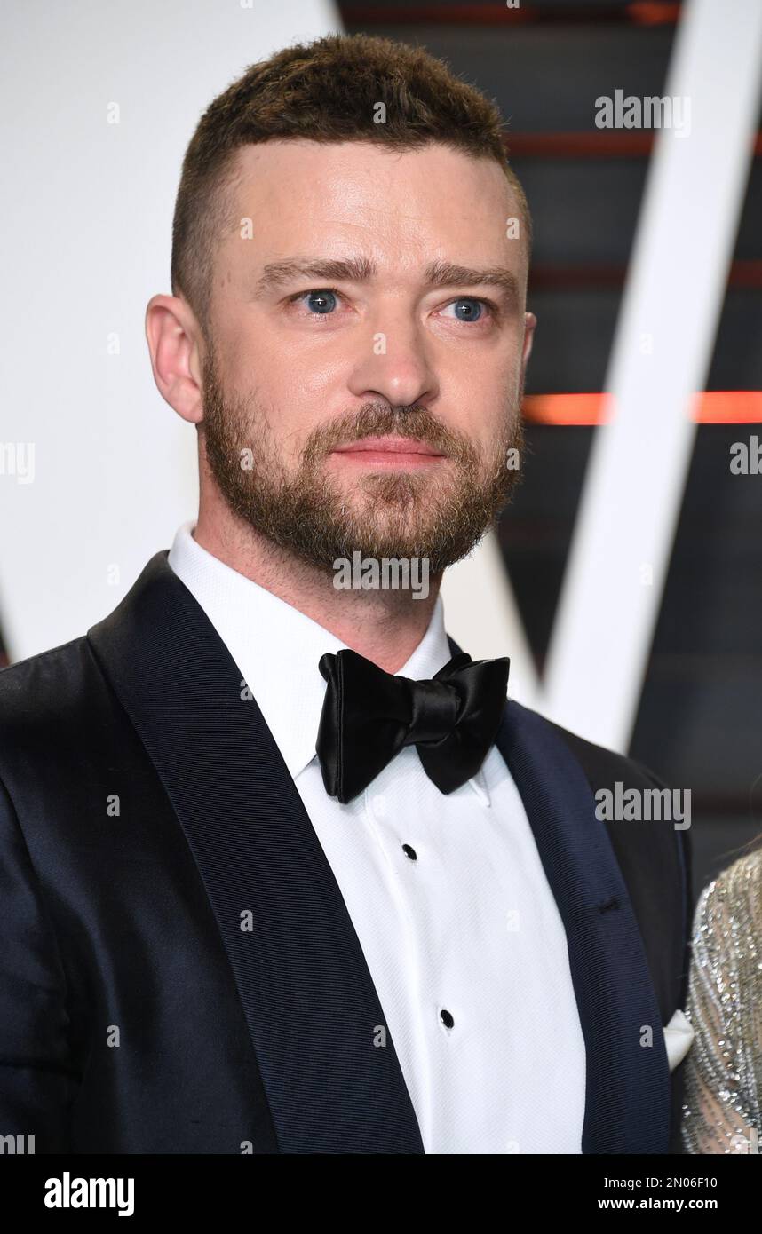 Justin Timberlake arrives at the Vanity Fair Oscar Party on Sunday, Feb ...