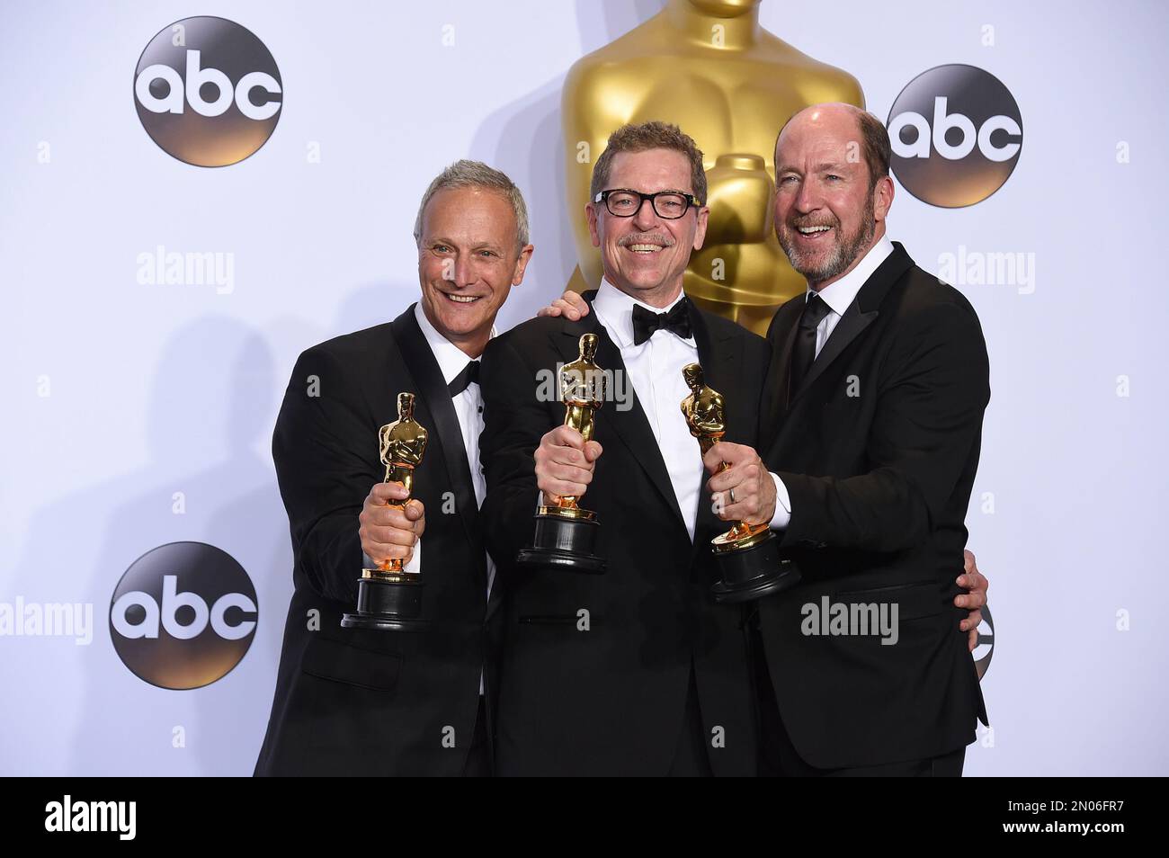 Ben Osmo, from left, Gregg Rudloff and Chris Jenkins, winners of the award for best sound mixing ...