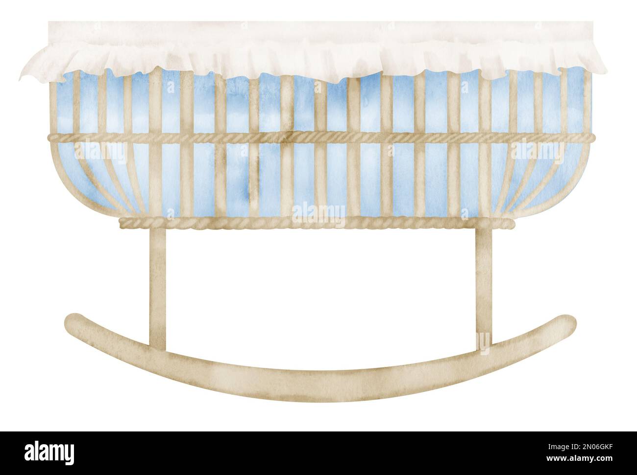 Watercolor Baby Cradle. Hand drawn illustration of Crib for Child on ...