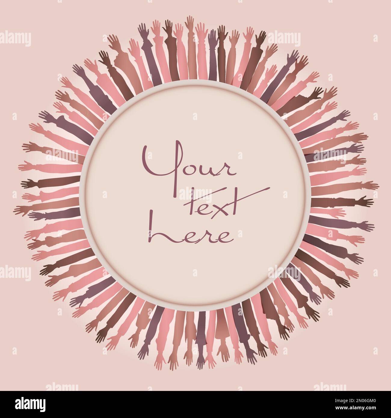 Women's day. Raised hands and arms of many multicultural women in a ...