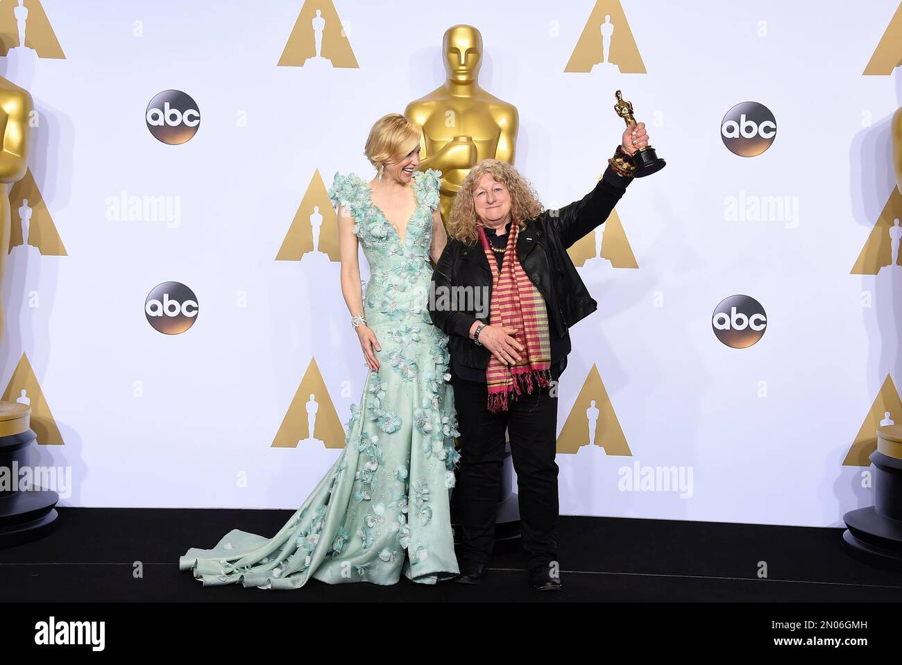 Cate Blanchett, left, poses in the press room with Jenny Beavan, winner ...