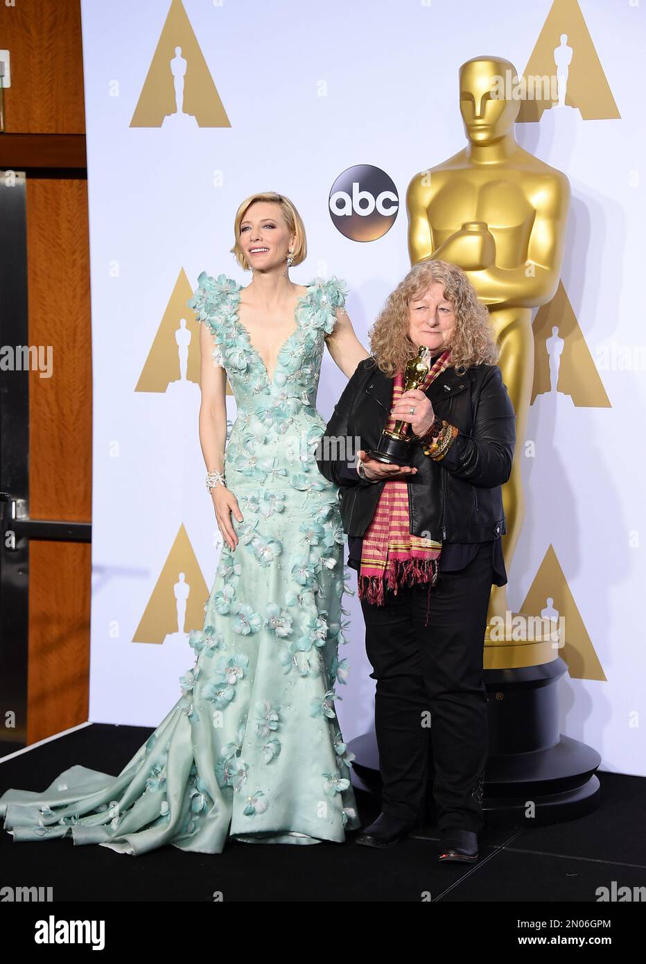 Cate Blanchett, left, poses in the press room with Jenny Beavan, winner ...