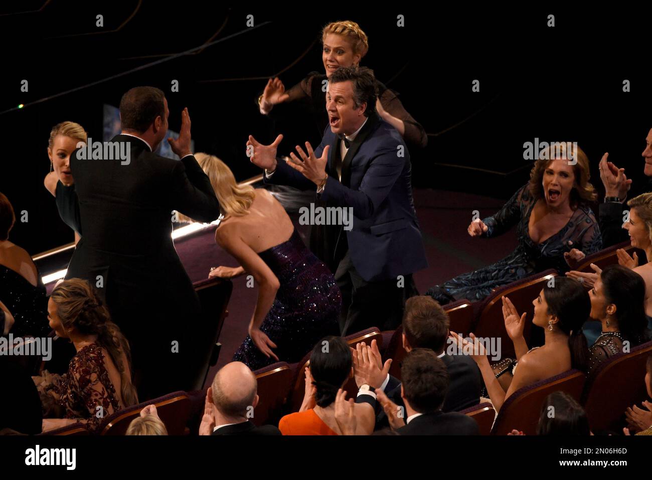 Mark Ruffalo reacts in the audience after "Spotlight" won the award for ...