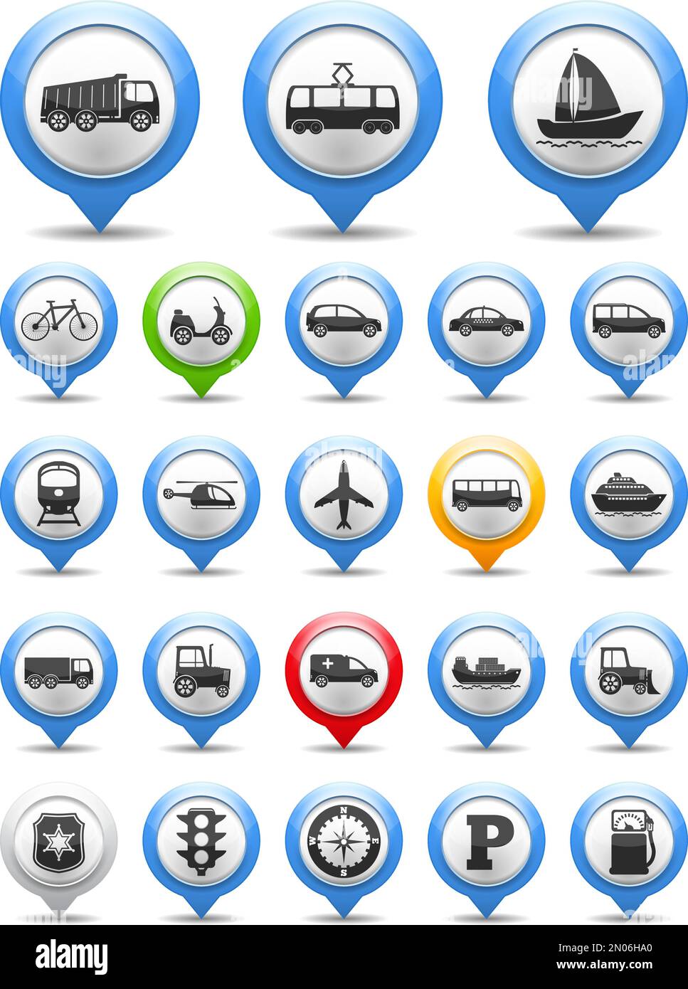 Collection of map markers with transport icons, vector eps10 illustration Stock Vector Image ...
