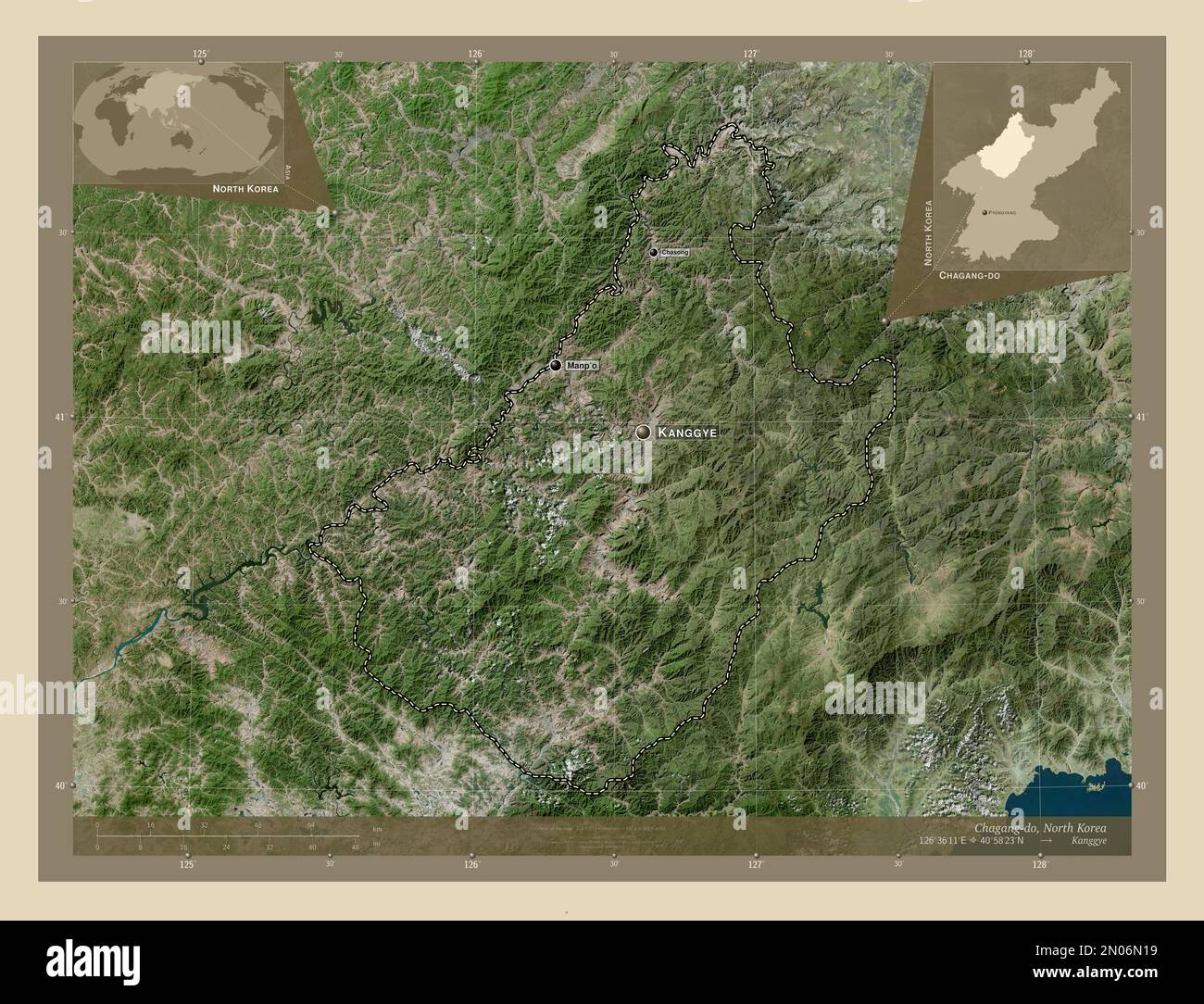 Chagang-do, province of North Korea. High resolution satellite map ...