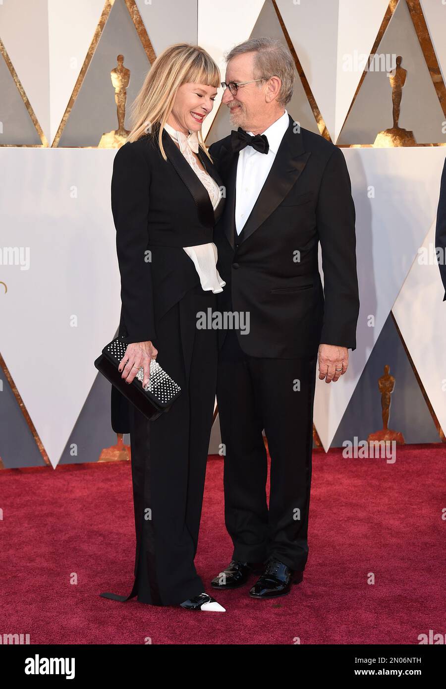 Kate Capshaw, left, and Steven Spielberg arrive at the Oscars on Sunday ...