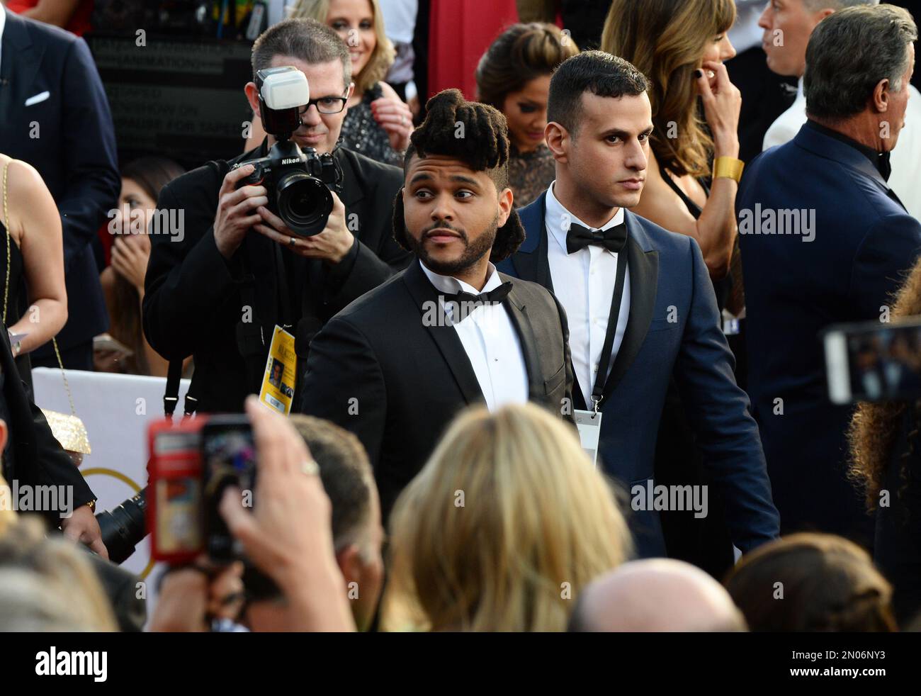 The Weeknd arrives at the Oscars on Sunday, Feb. 28, 2016, at the Dolby ...