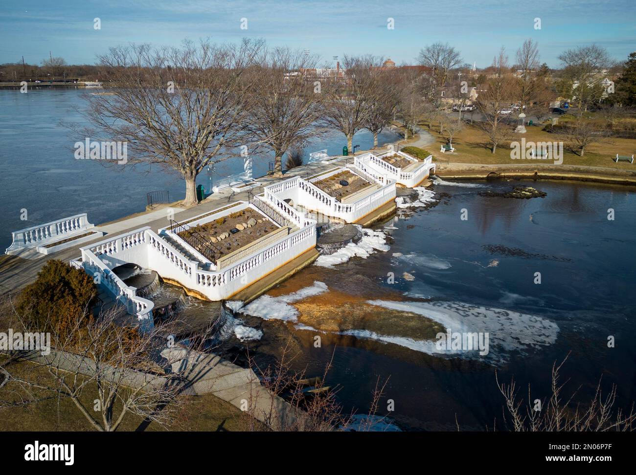 View from above of Argyle park in Babylon Village eith the lake ...
