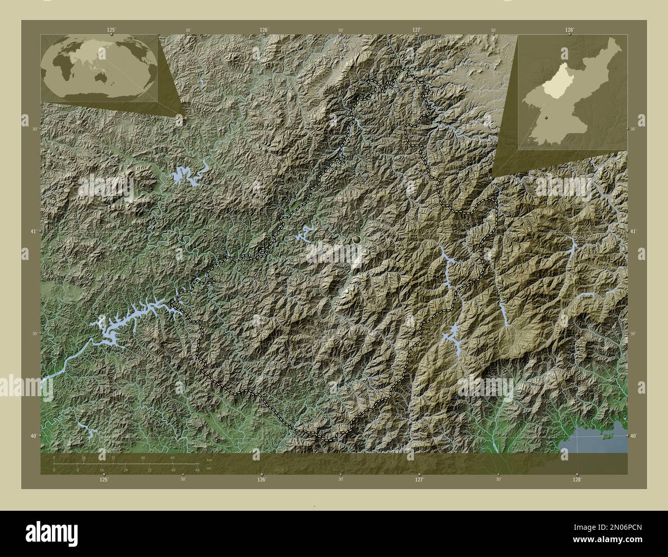Chagang-do, province of North Korea. Elevation map colored in wiki ...