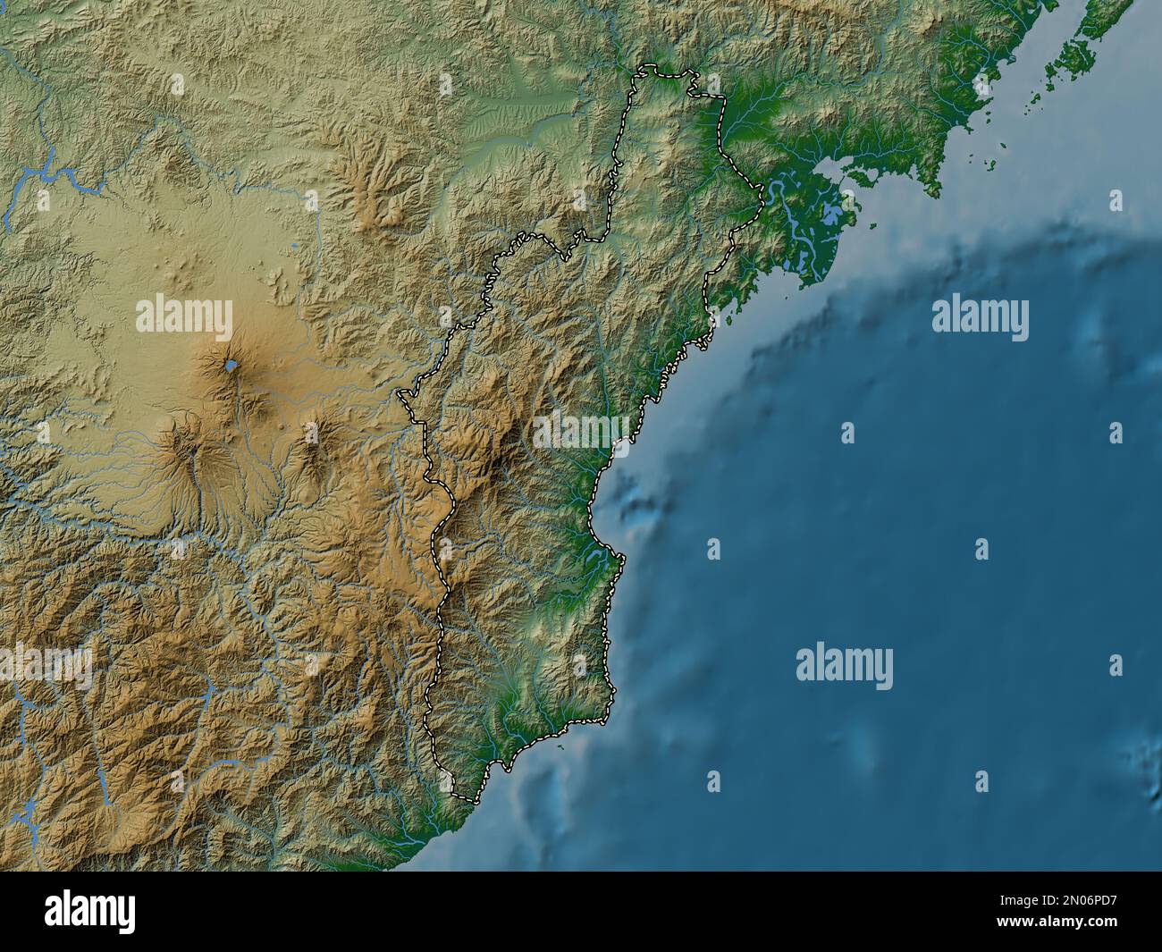 Hamgyong-bukto, province of North Korea. Colored elevation map with ...