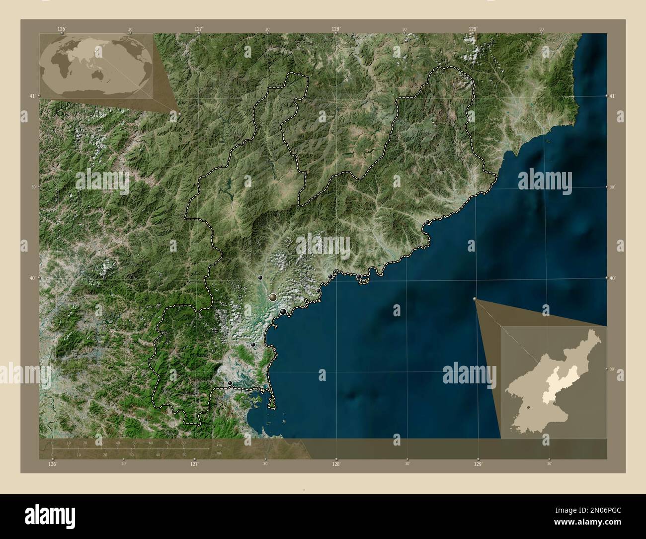 Hamgyong-namdo, province of North Korea. High resolution satellite map ...