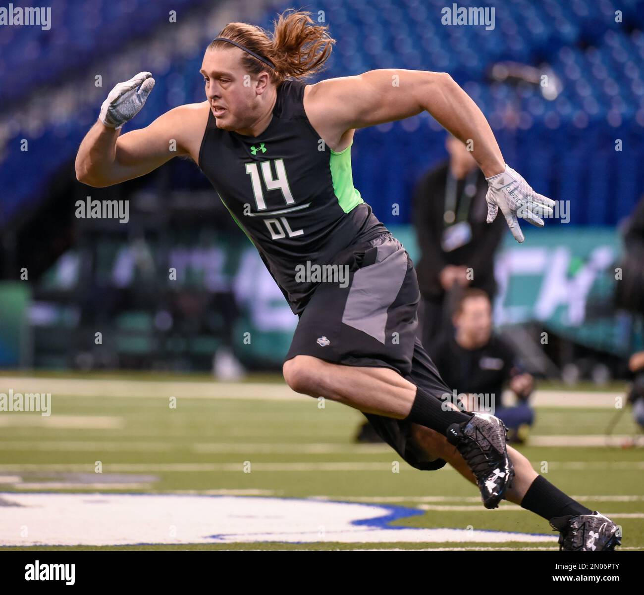 Southern Utah defensive lineman James Cowser runs a drill at the NFL ...