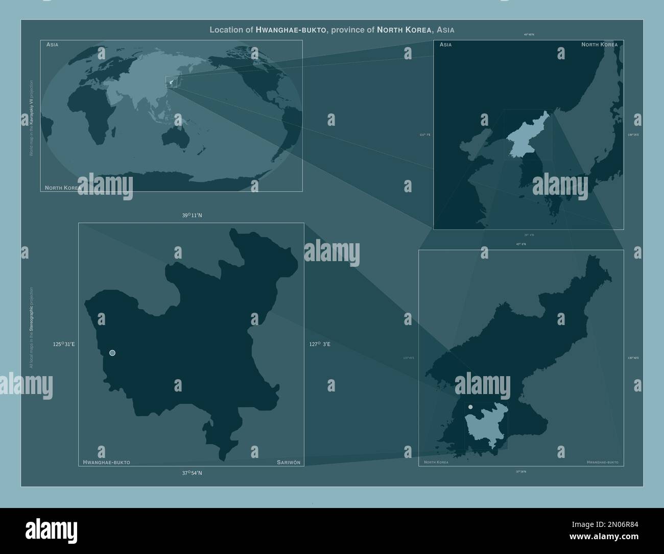 Hwanghae-bukto, province of North Korea. Diagram showing the location ...