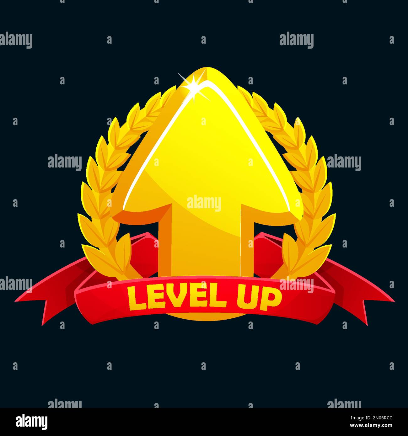 Level up icon with red award ribbon and laurel. Level Up Sign Symbol ...