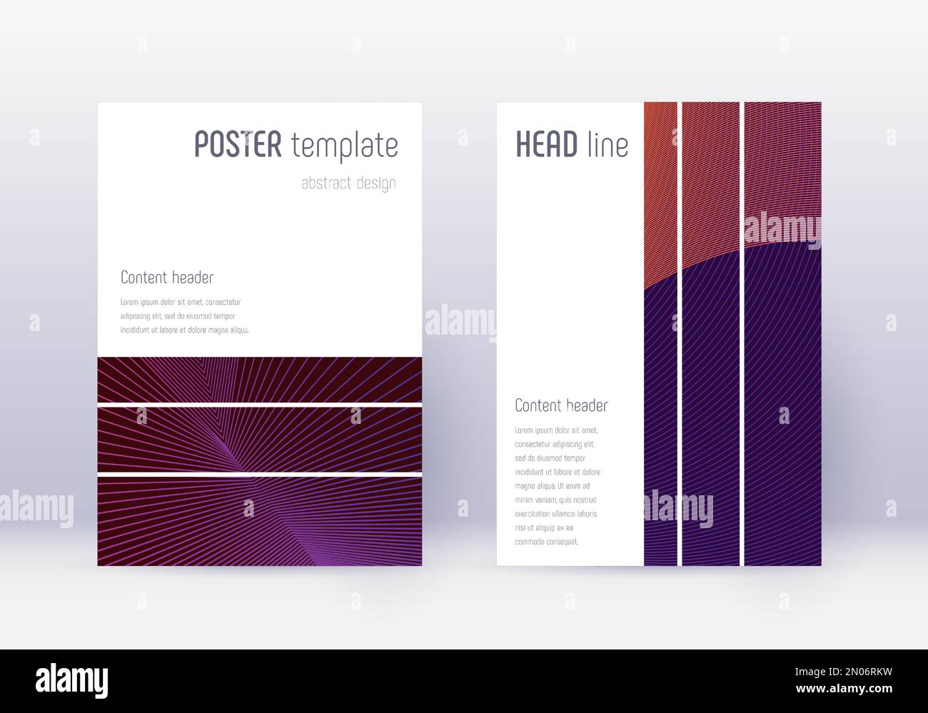 Geometric cover design template set. Violet abstract lines on dark ...