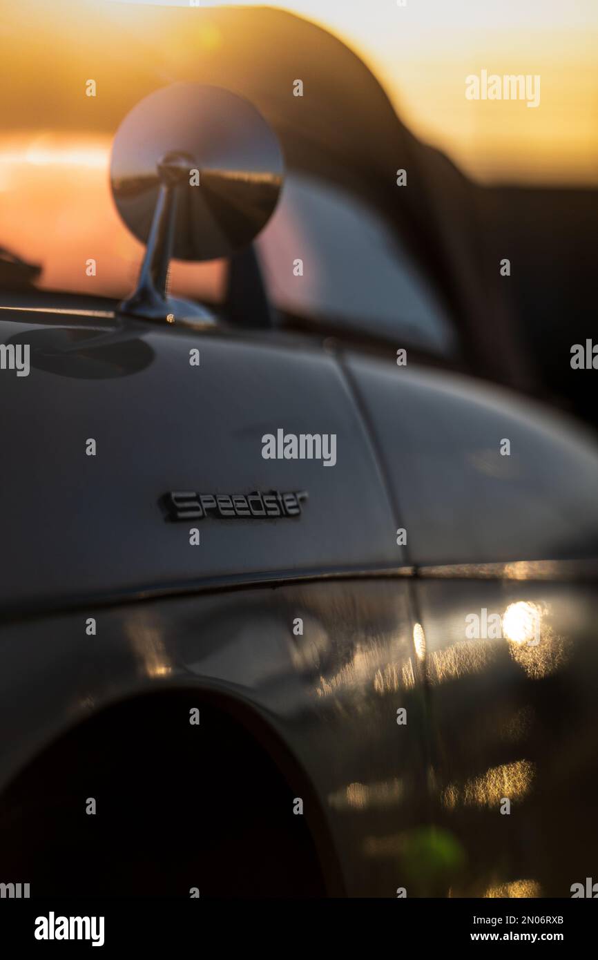 A vertical closeup of the details on a speedster fiction car Stock ...