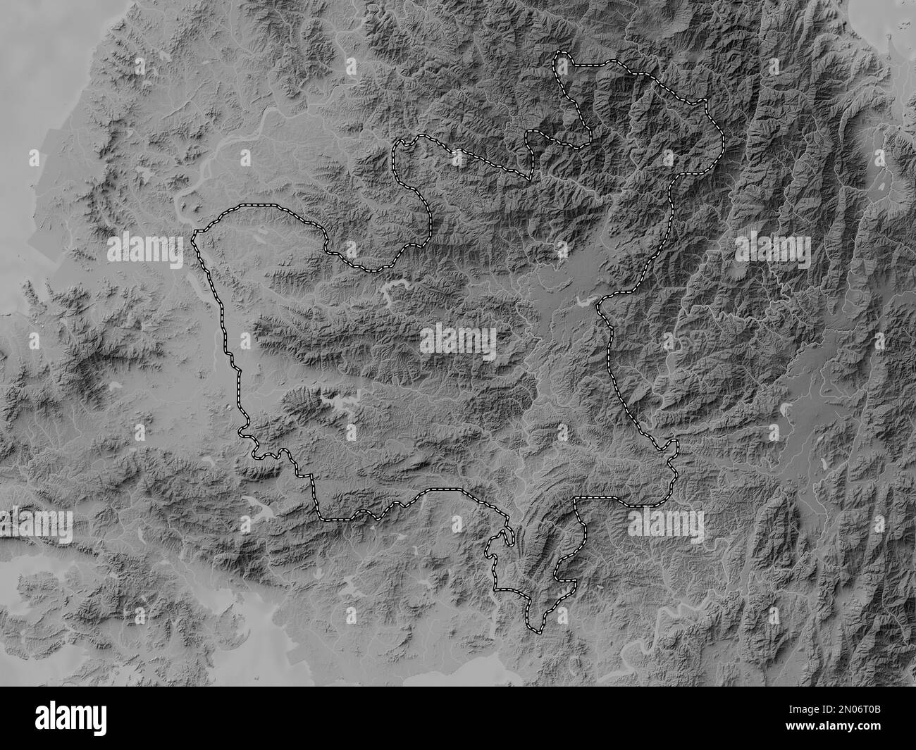 Hwanghae-bukto, province of North Korea. Grayscale elevation map with ...