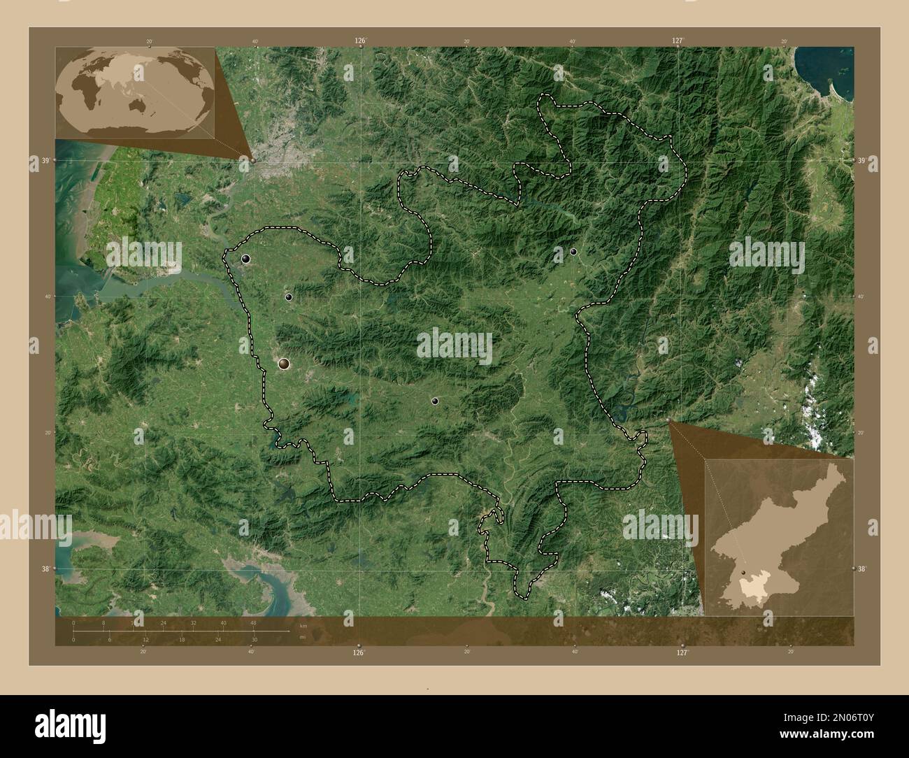 Hwanghae-bukto, province of North Korea. Low resolution satellite map ...