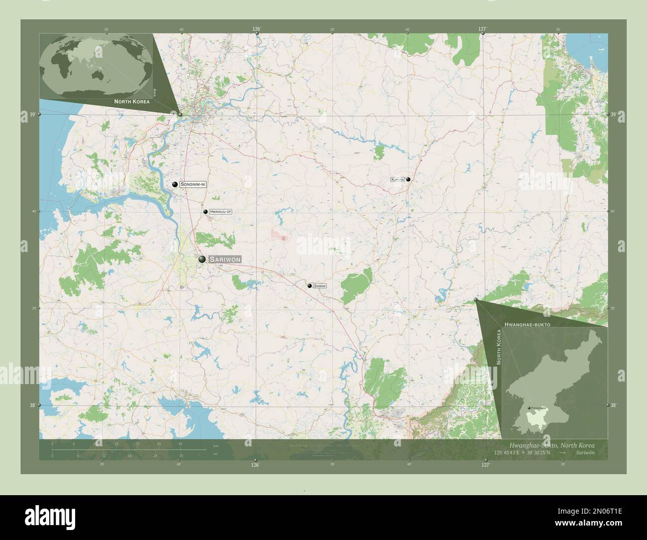 Hwanghae-bukto, province of North Korea. Open Street Map. Locations and ...