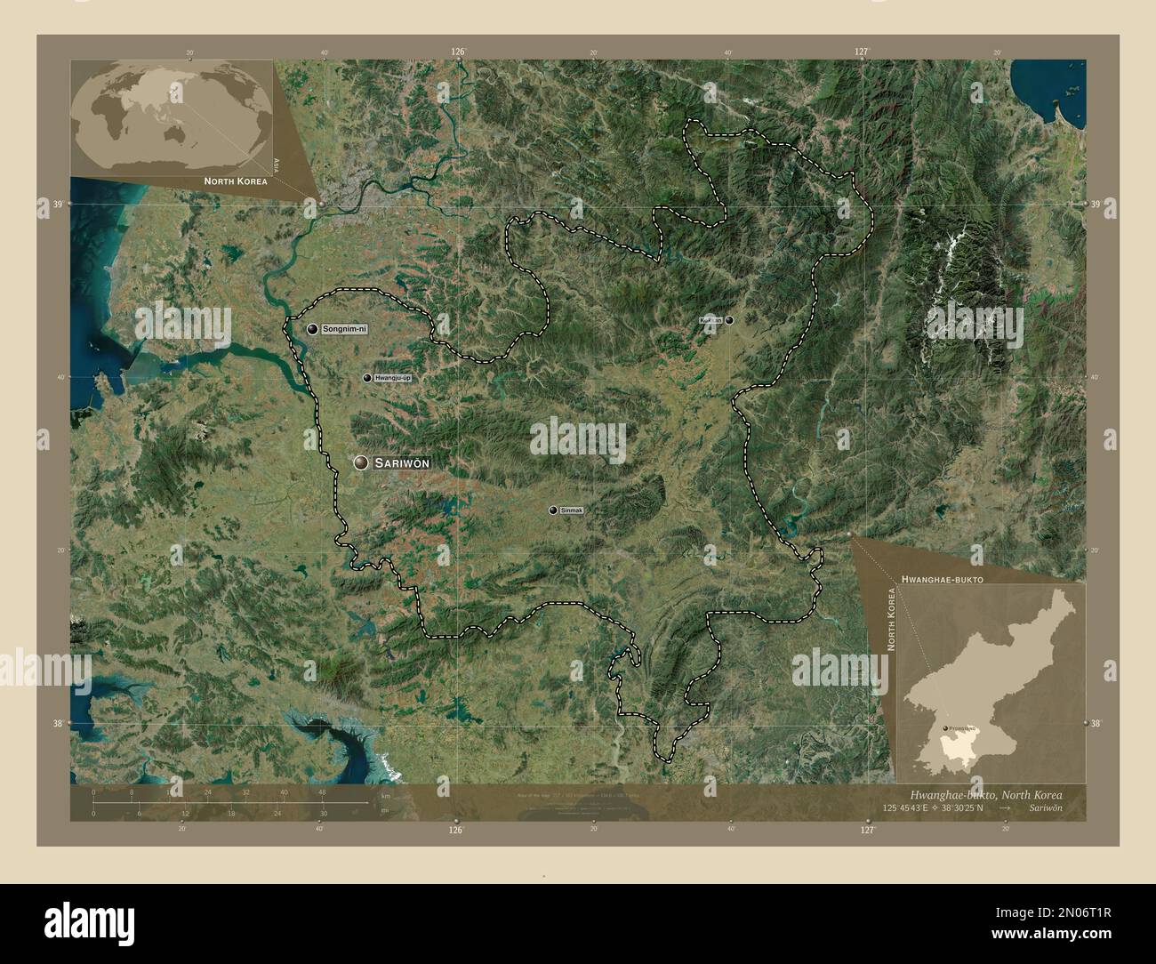 Hwanghae-bukto, province of North Korea. High resolution satellite map ...