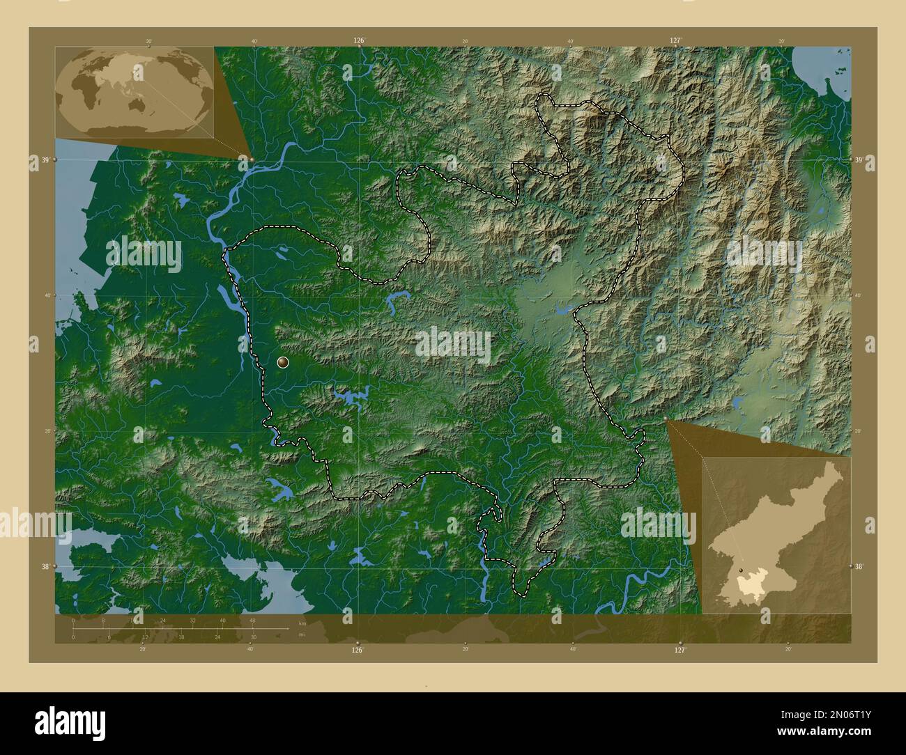 Hwanghae-bukto, province of North Korea. Colored elevation map with ...