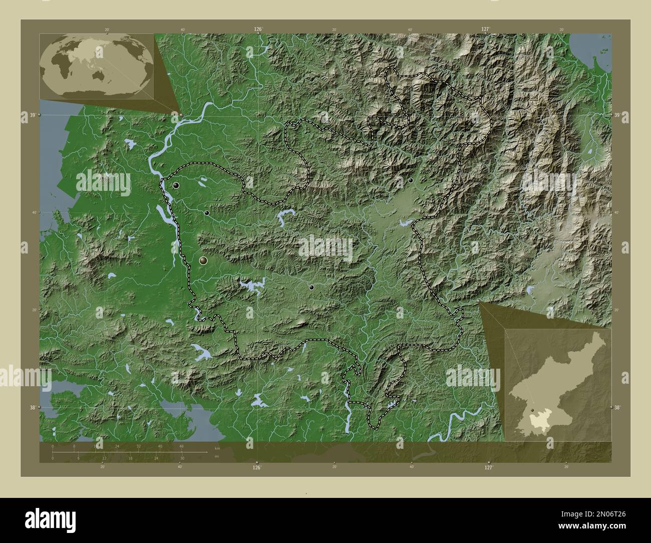 Hwanghae-bukto, province of North Korea. Elevation map colored in wiki ...