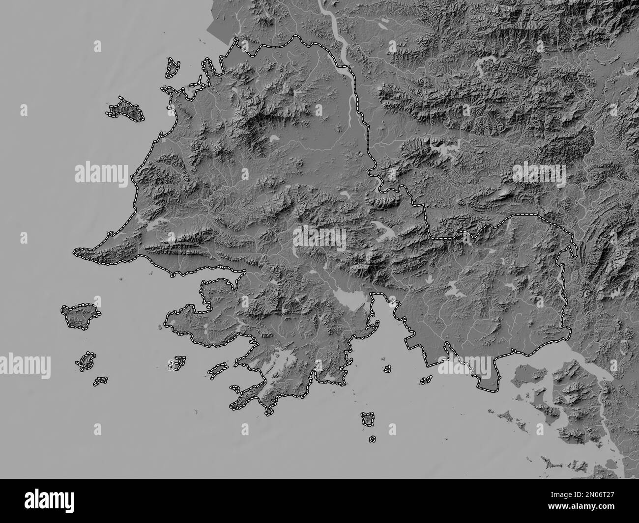 Hwanghae-namdo, province of North Korea. Bilevel elevation map with ...