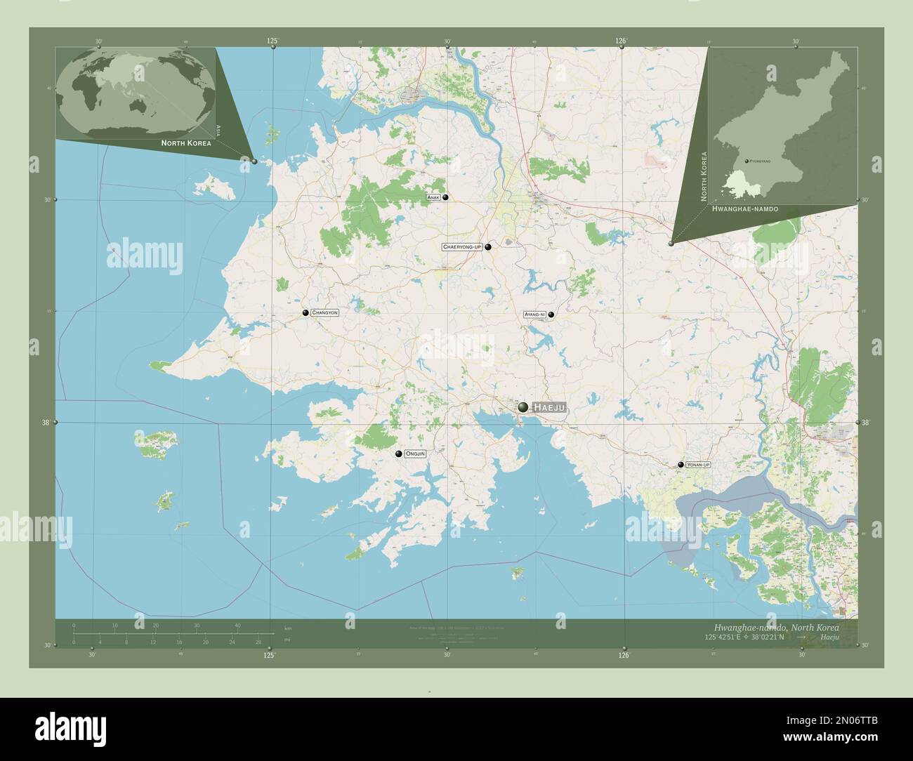 Hwanghae-namdo, province of North Korea. Open Street Map. Locations and ...