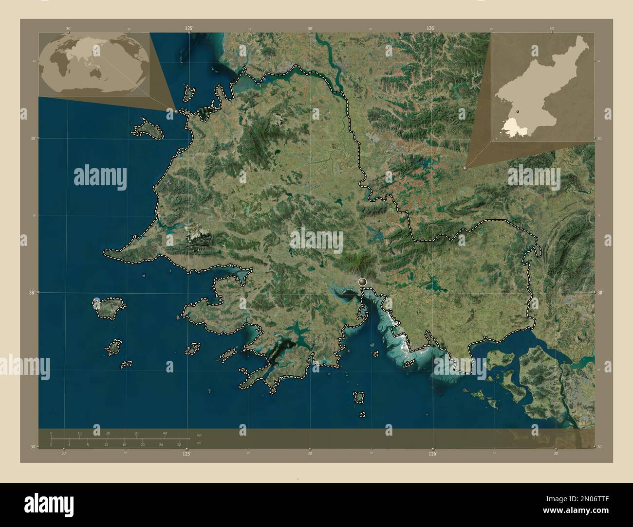 Hwanghae-namdo, province of North Korea. High resolution satellite map ...