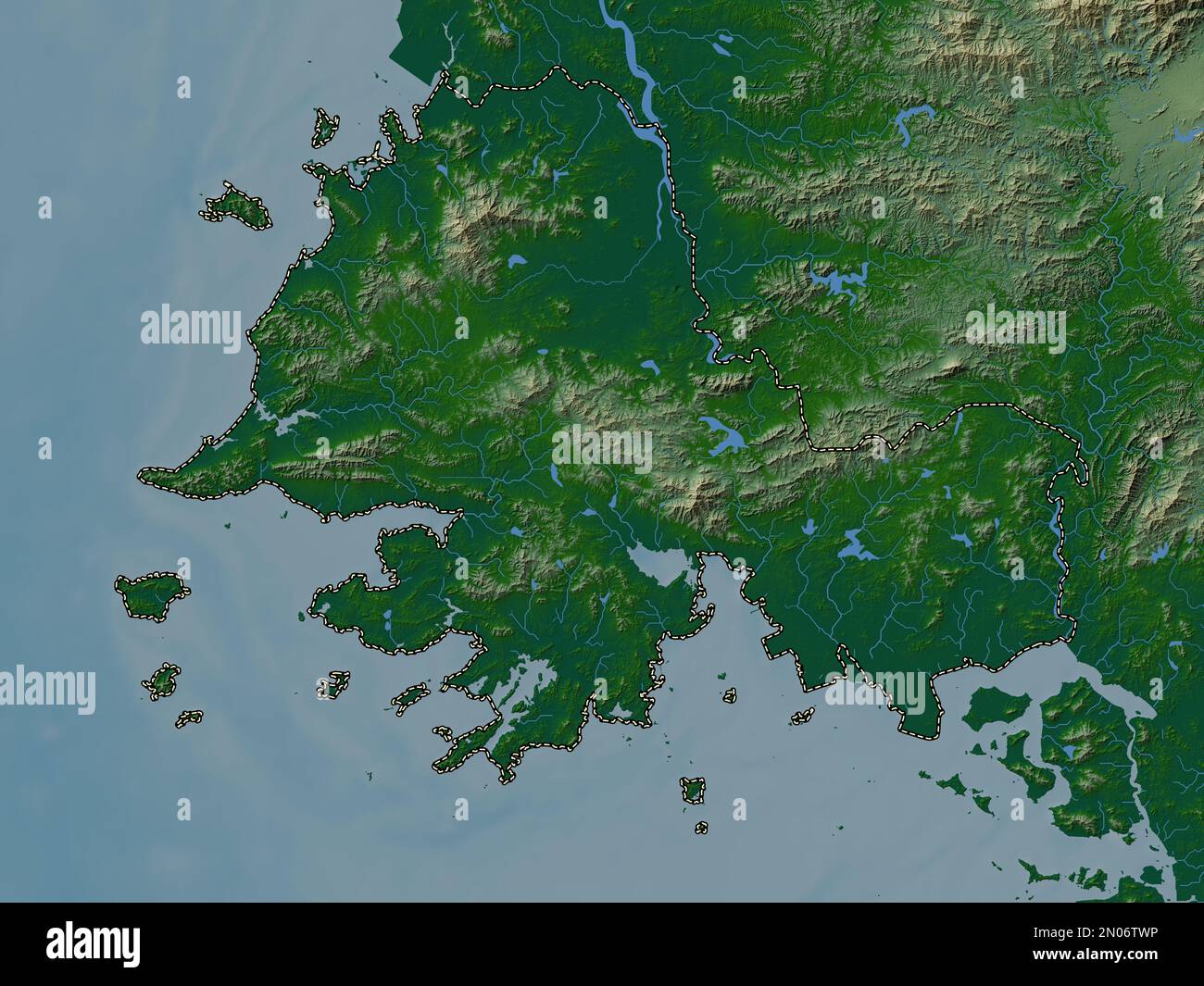 Hwanghae-namdo, province of North Korea. Colored elevation map with ...