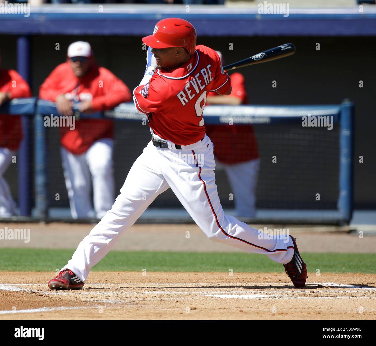 Washington Nationals' Ben Revere bats during an intrasquad baseball ...