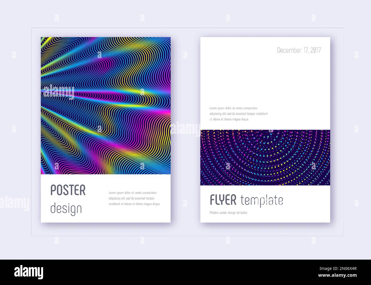 Minimalistic cover design template set. Rainbow abstract lines on dark ...