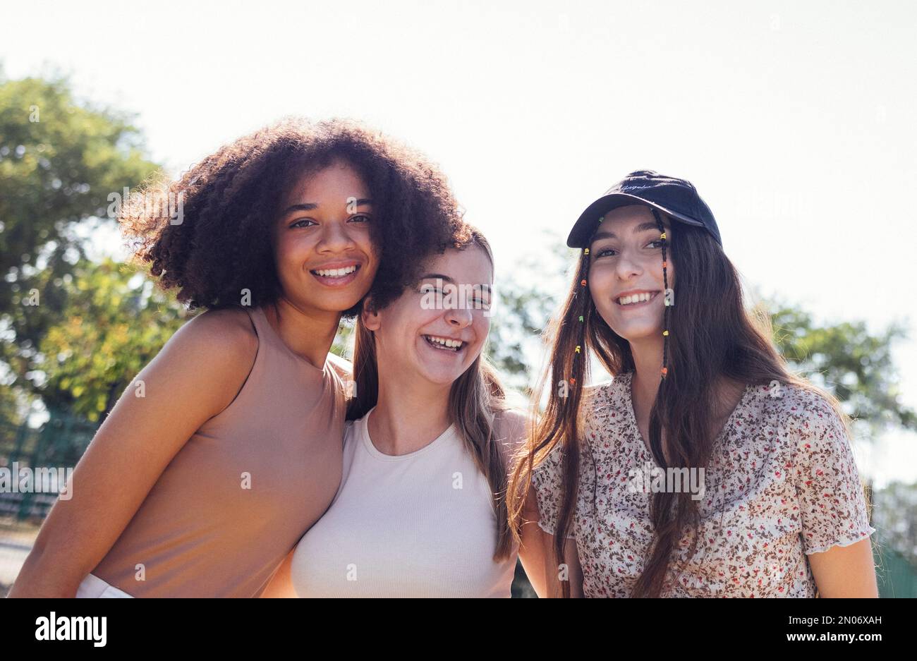 Group of teenagers of different nationalities and appearance have a fun ...