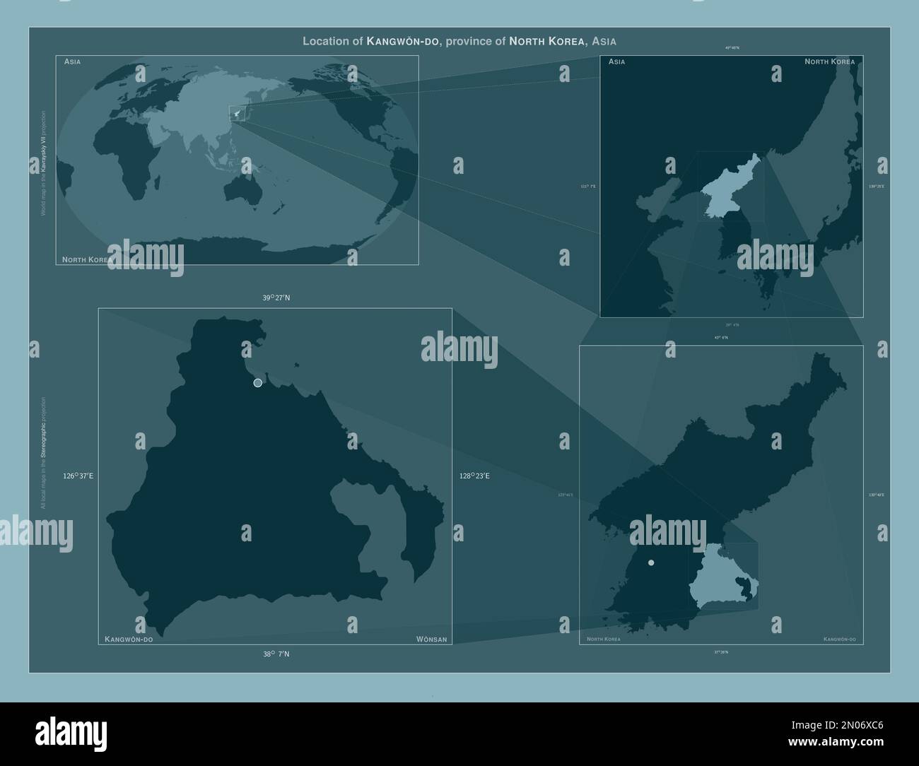 Kangwon-do, province of North Korea. Diagram showing the location of ...