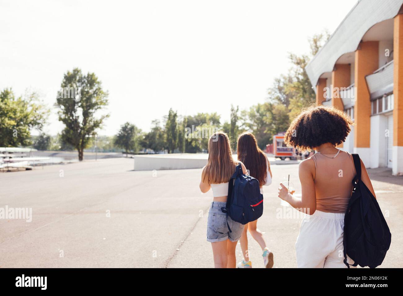 Group of teenagers of different nationalities and appearance have a fun ...
