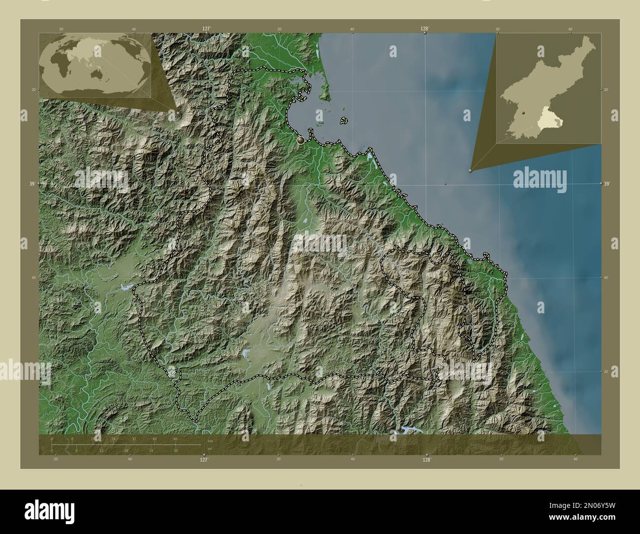 Kangwon-do, province of North Korea. Elevation map colored in wiki ...