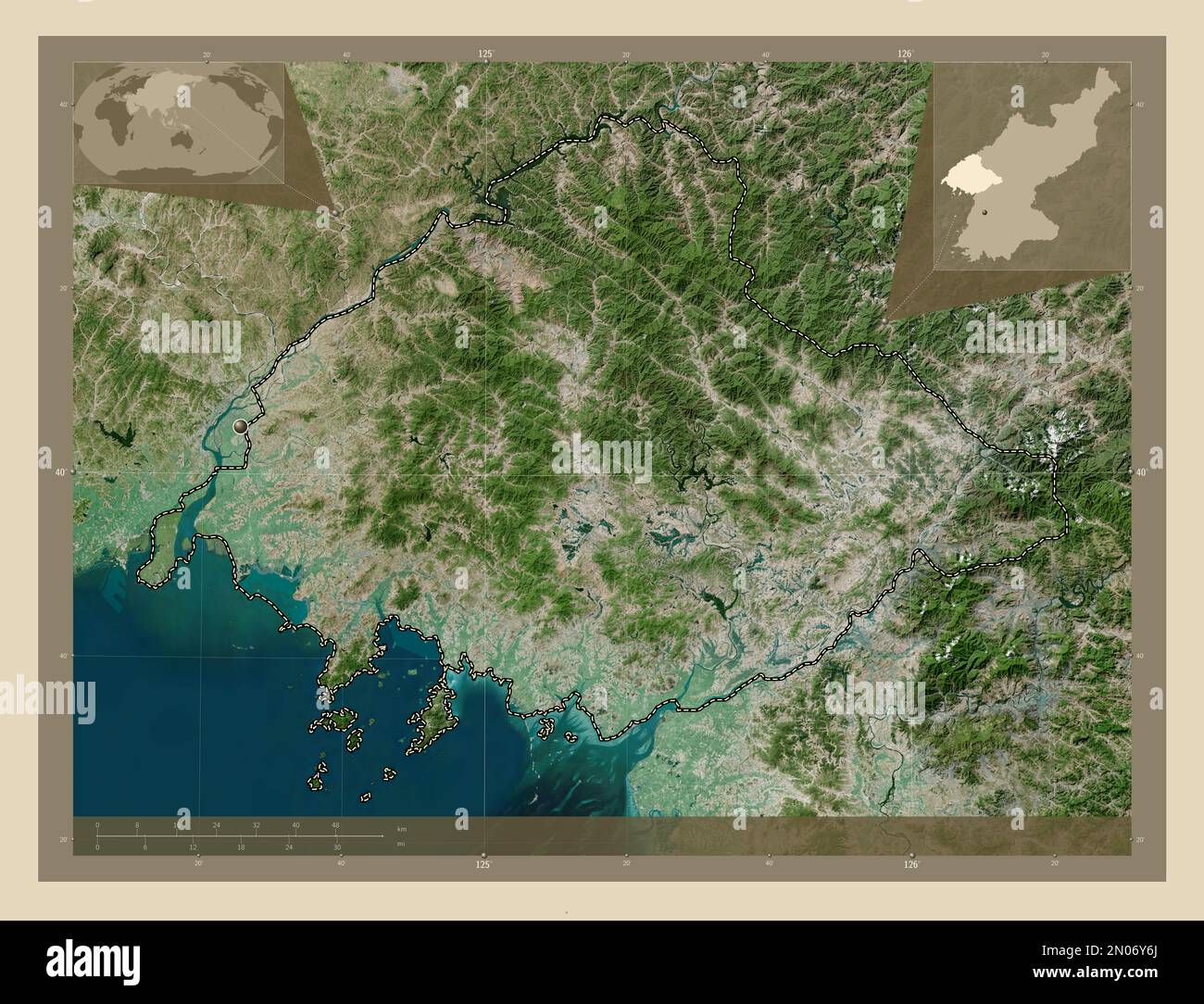P'yongan-bukto, province of North Korea. High resolution satellite map ...