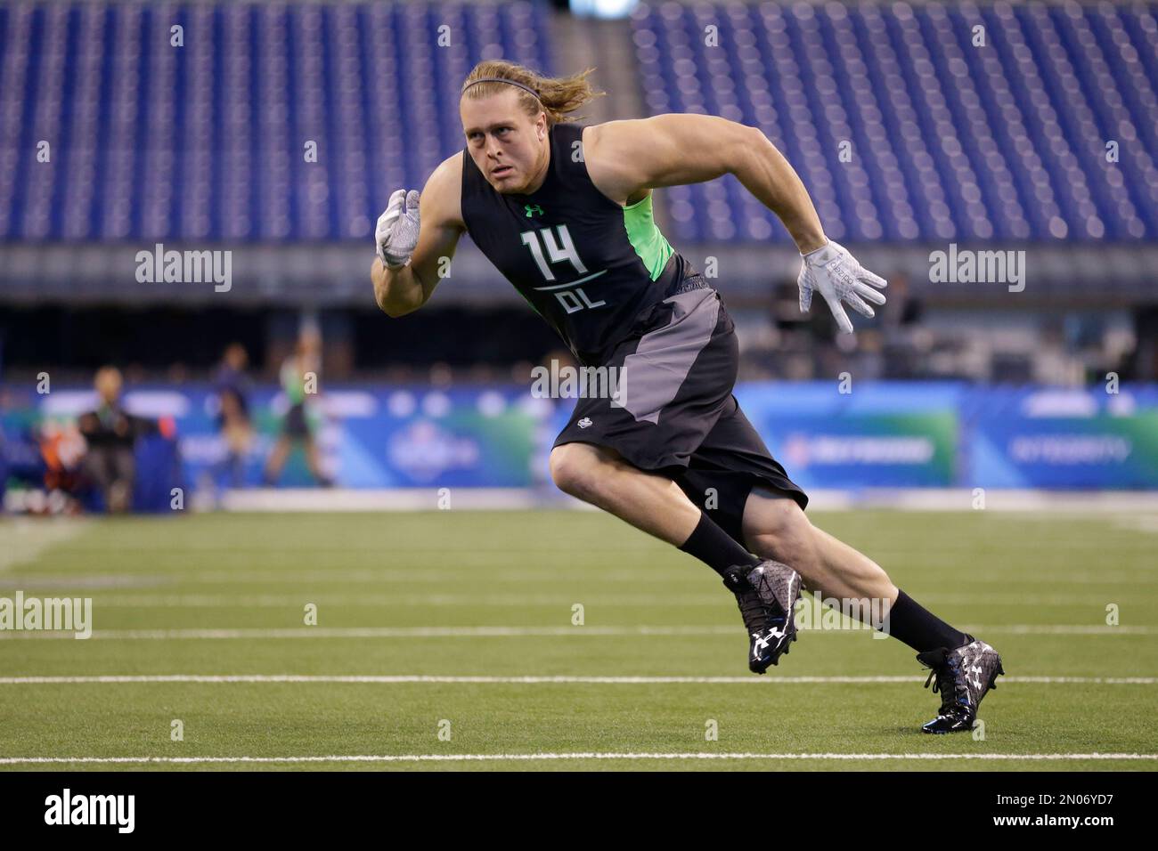 Southern Utah defensive lineman James Cowser runs a drill at the NFL ...