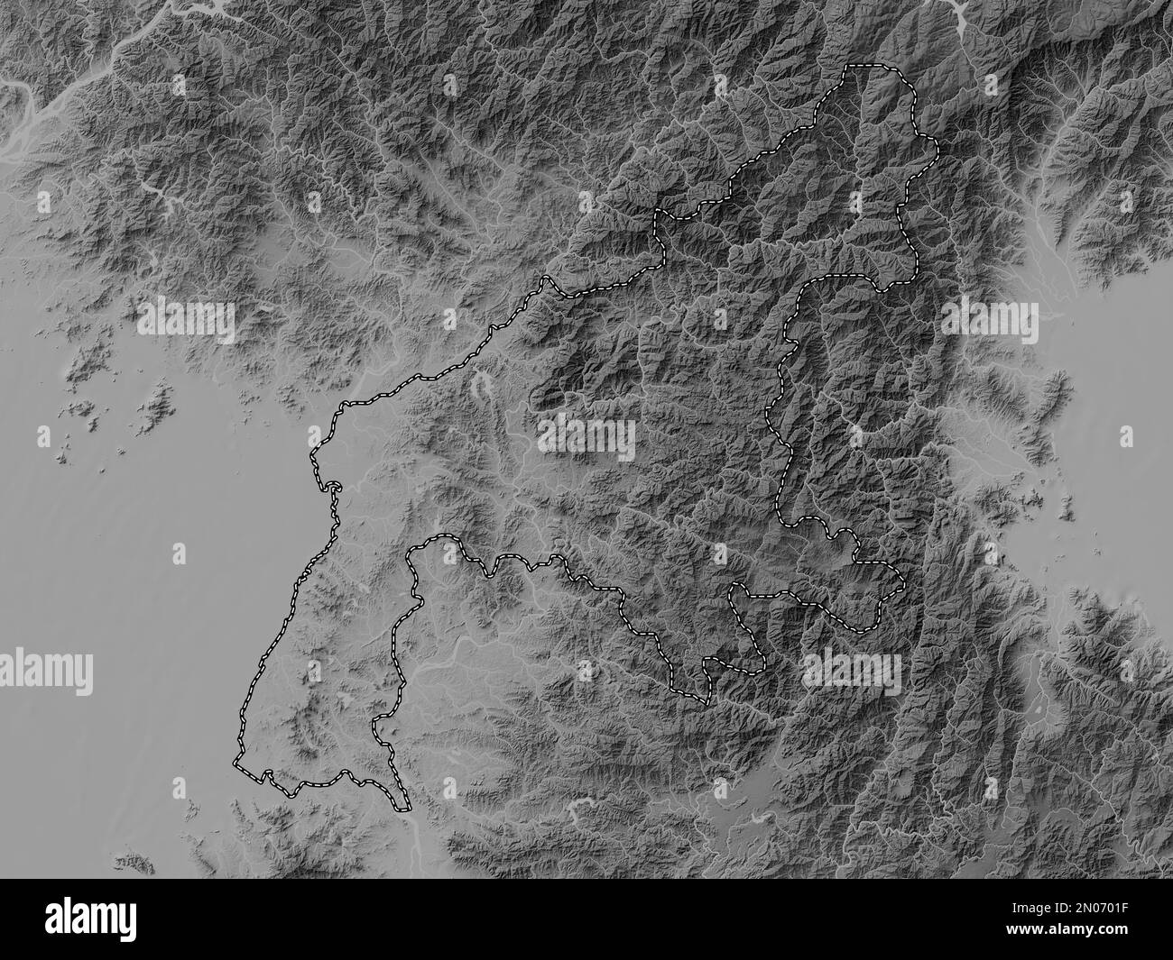 P'yongan-namdo, province of North Korea. Grayscale elevation map with ...