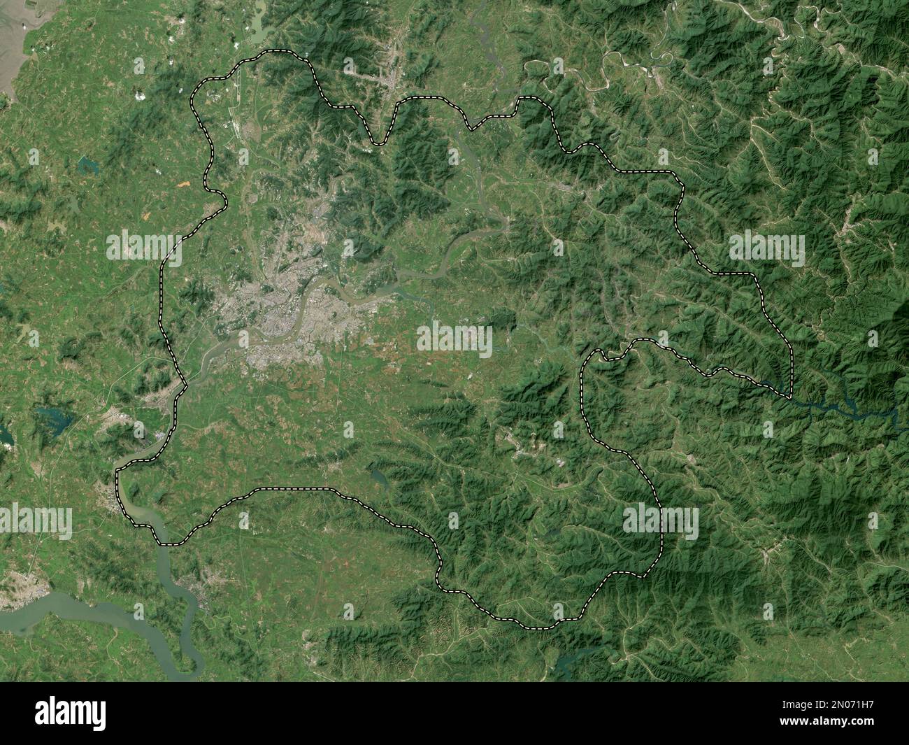 P'yongyang, special city of North Korea. Low resolution satellite map ...