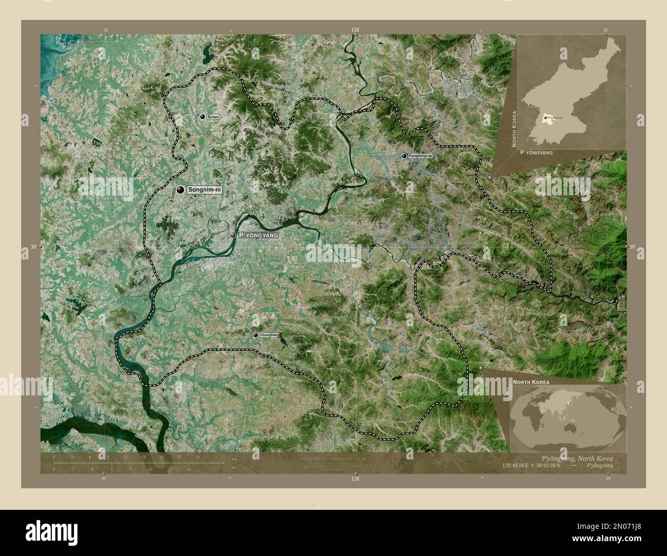 P'yongyang, special city of North Korea. High resolution satellite map ...