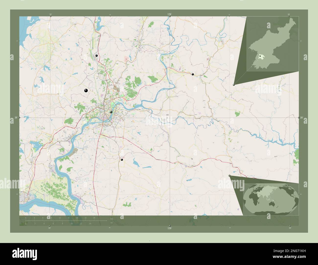 P'yongyang, special city of North Korea. Open Street Map. Locations of ...
