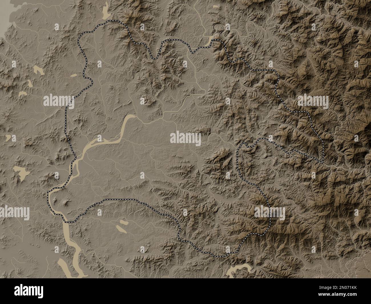 P'yongyang, special city of North Korea. Elevation map colored in sepia ...