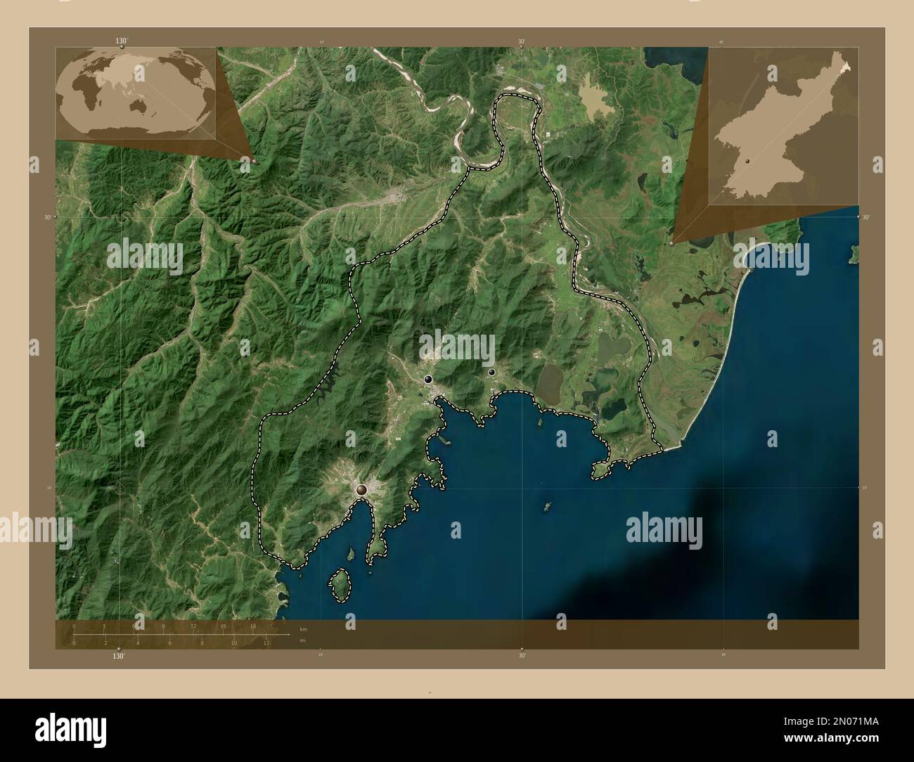 Rason, directly governed city of North Korea. Low resolution satellite ...
