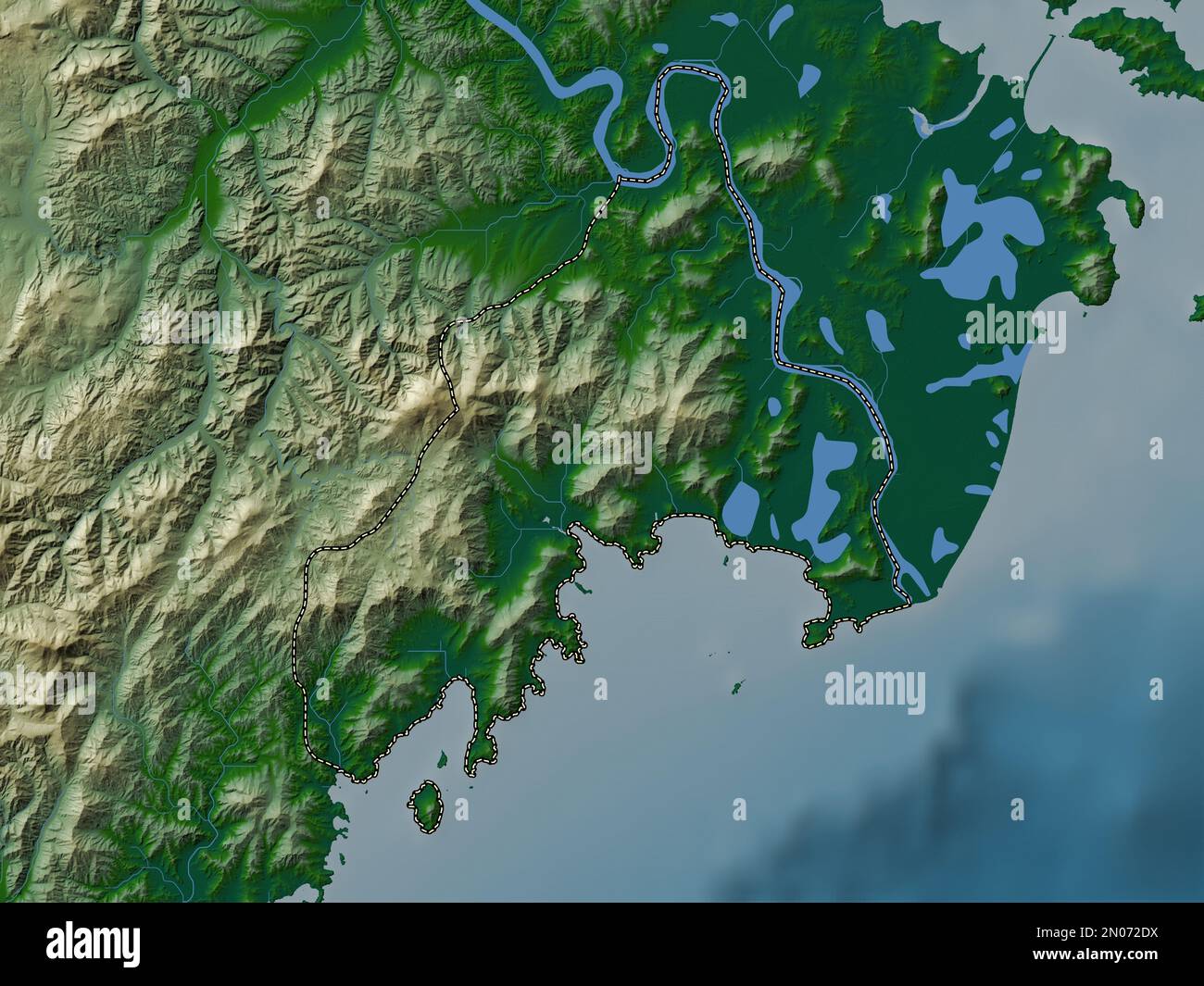 Rason, directly governed city of North Korea. Colored elevation map ...