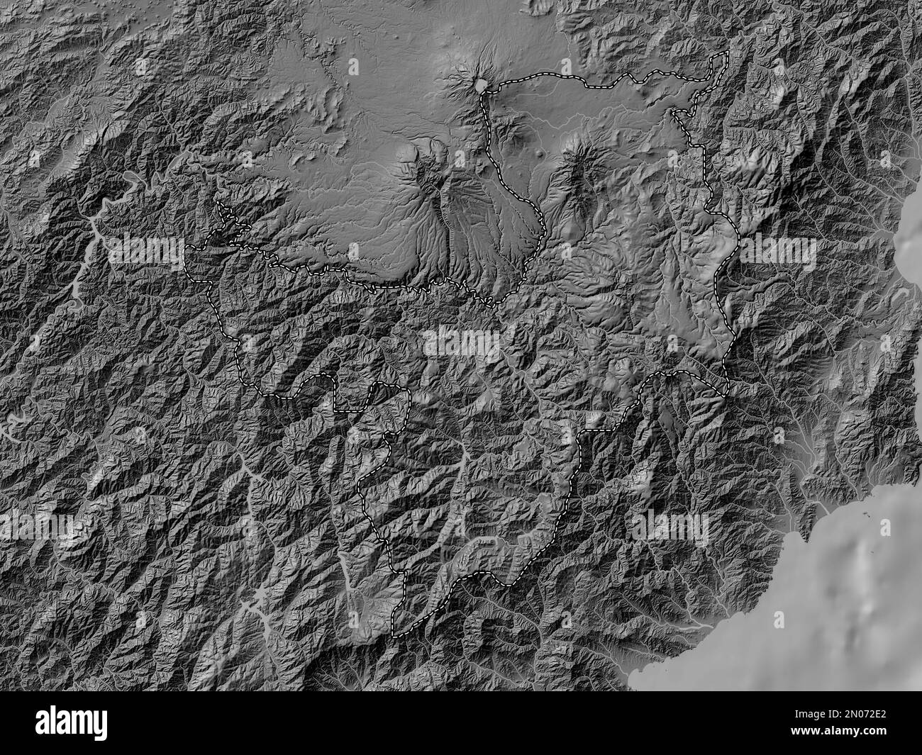 Ryanggang, province of North Korea. Bilevel elevation map with lakes ...