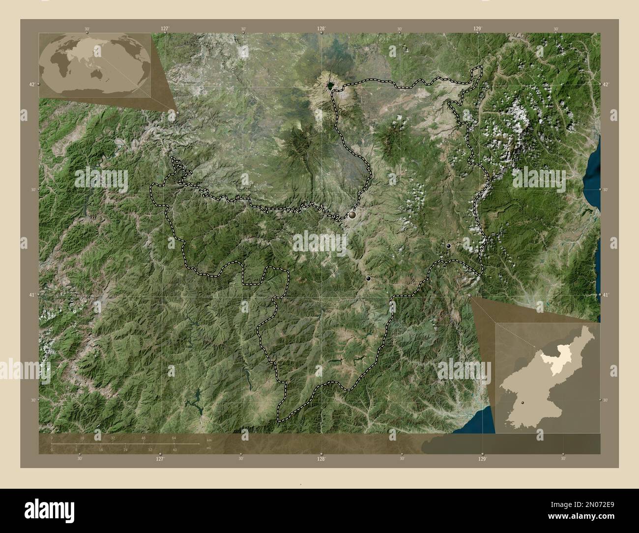 Ryanggang, province of North Korea. High resolution satellite map ...