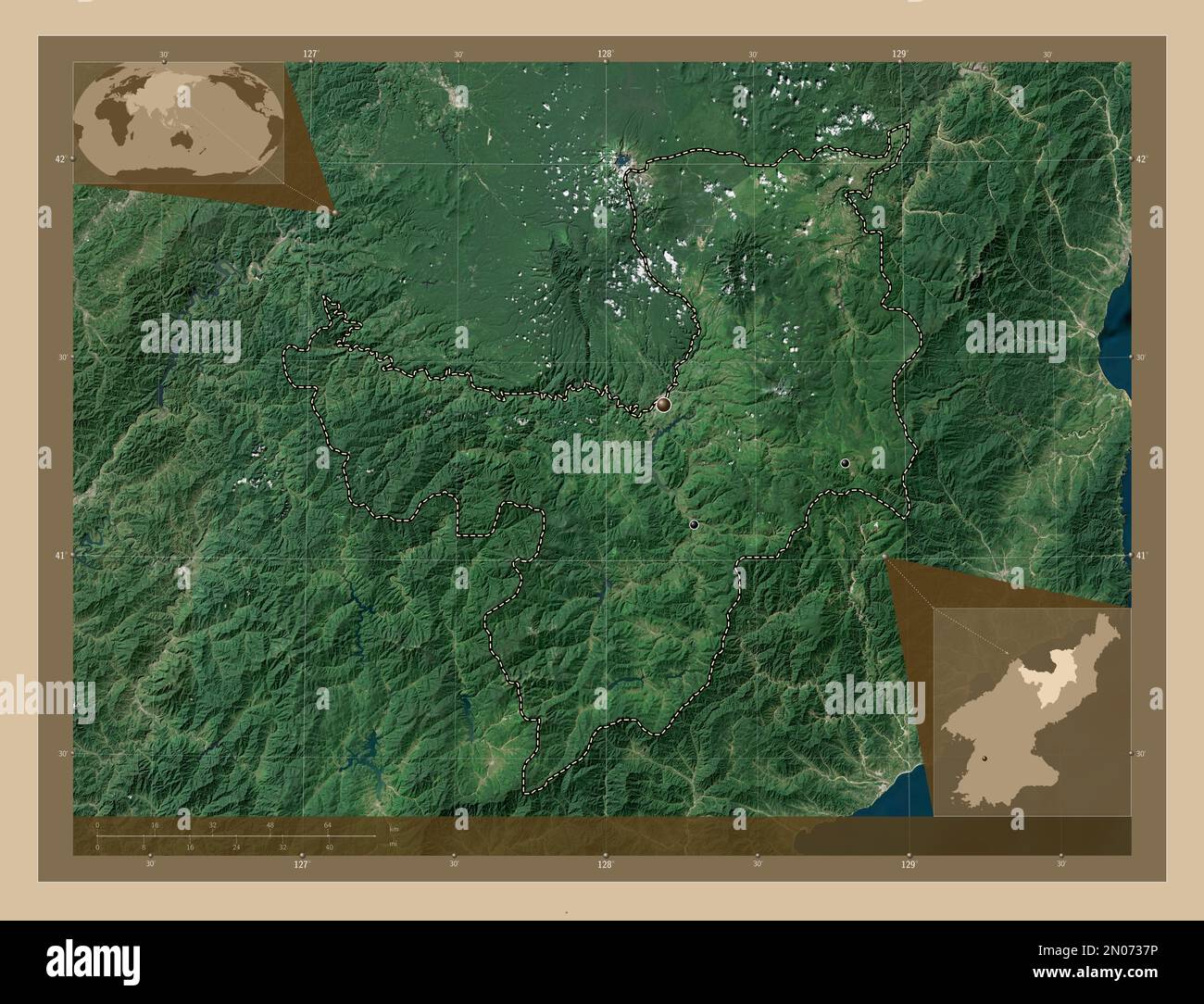 Ryanggang, province of North Korea. Low resolution satellite map ...