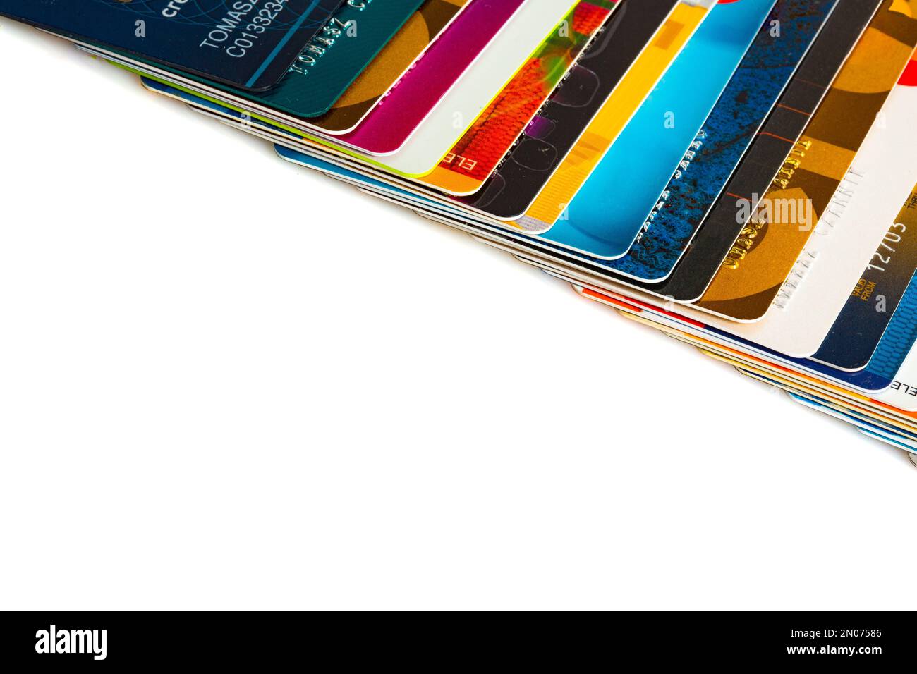 Colorful various credit cards on a white background Stock Photo - Alamy