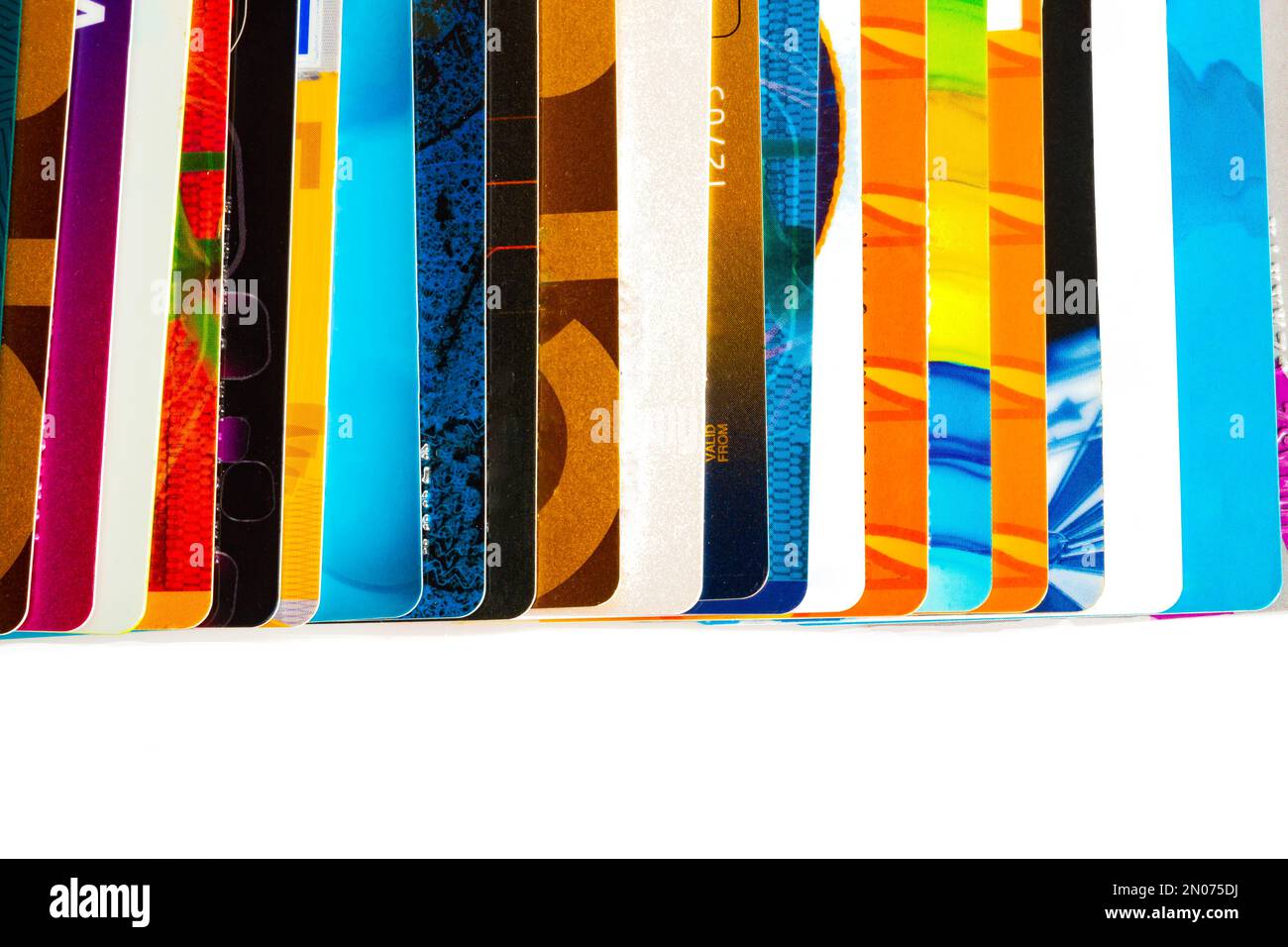 Colorful various credit cards on a white background Stock Photo - Alamy